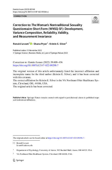 (PDF) Correction to: The Woman’s Nontraditional Sexuality Questionnaire-Short Form (WNSQ-SF ...