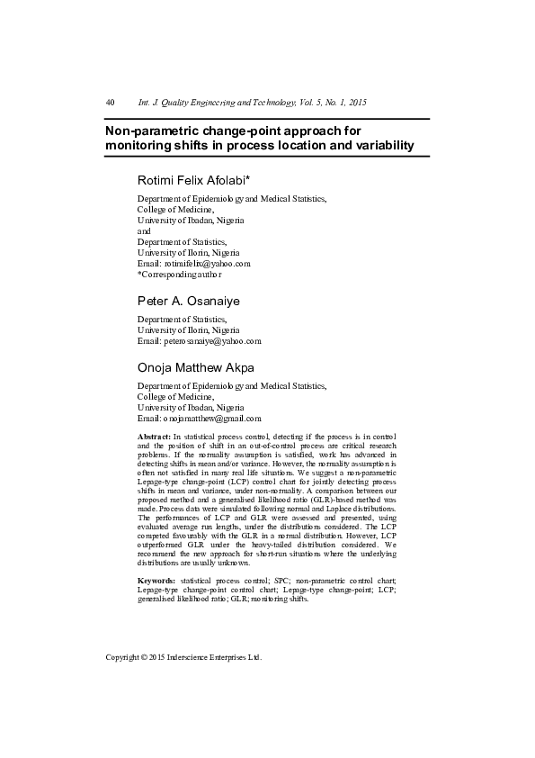 (PDF) Non-parametric change-point approach for monitoring shifts in process location and variability