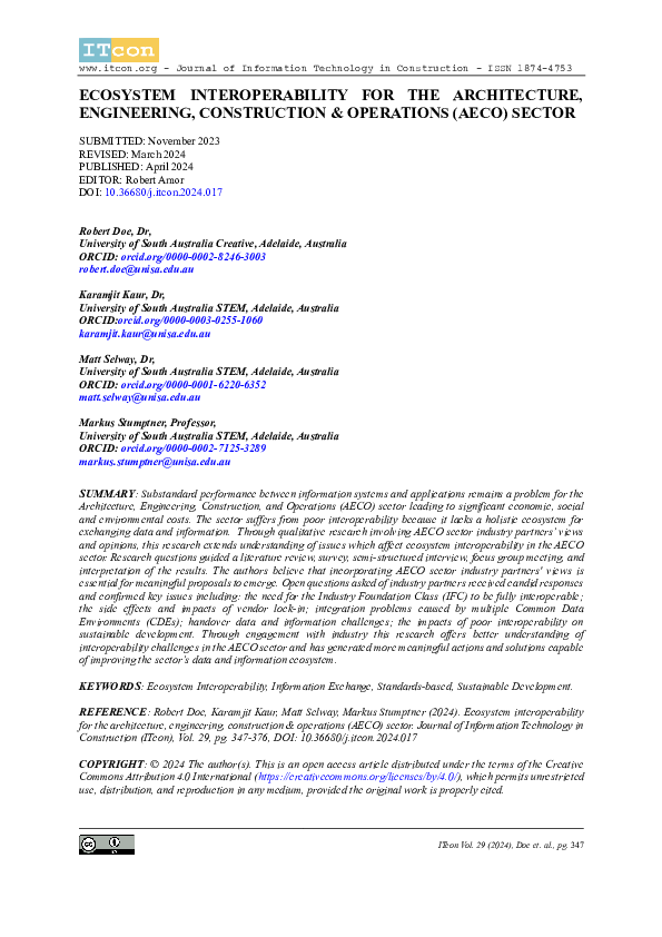 (PDF) Ecosystem interoperability for the architecture, engineering, construction & operations ...