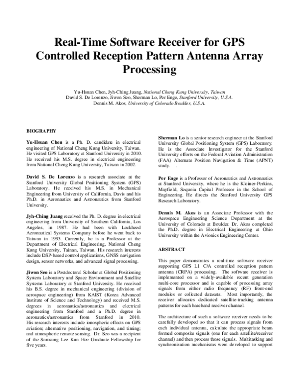 (PDF) Real-Time Software Receiver for GPS Controlled Reception Pattern Antenna Array Processing