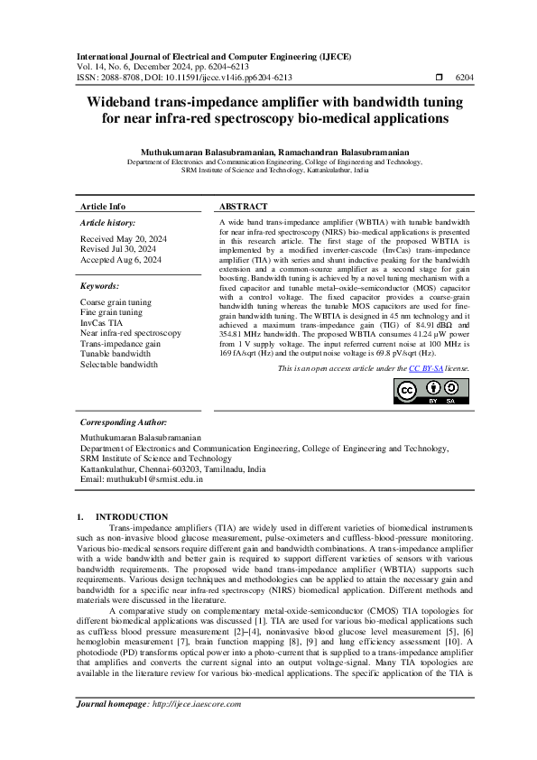 (PDF) Wideband trans-impedance amplifier with bandwidth tuning for near ...
