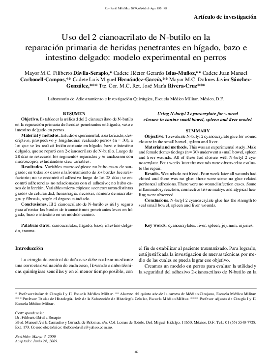 (PDF) Uso del 2 cianoacrilato de N-butilo en la reparación primaria de ...