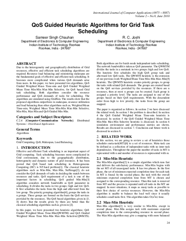 Pdf Qos Guided Heuristic Algorithms For Grid Task Scheduling