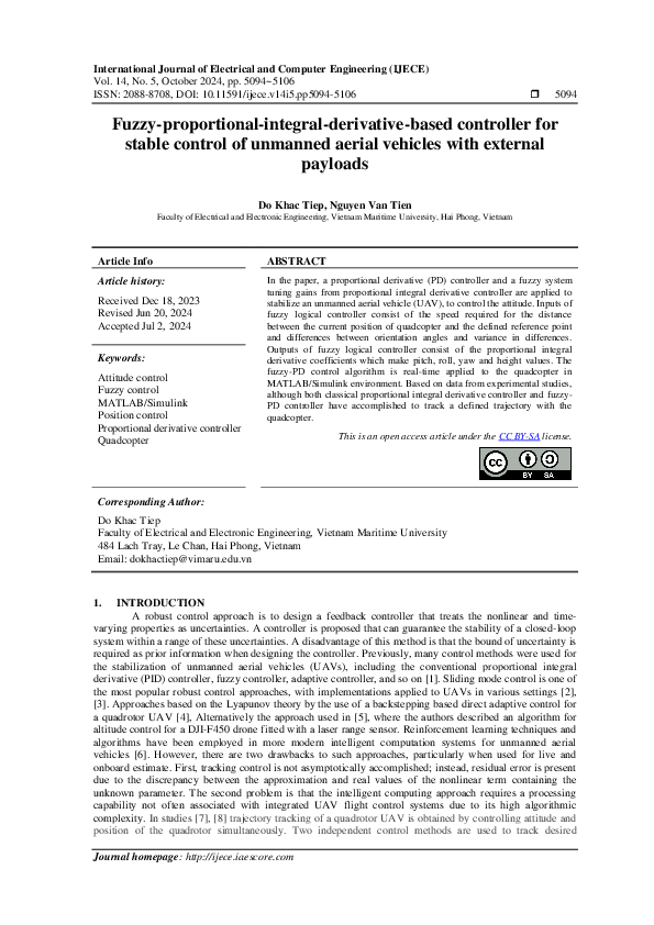 (PDF) Fuzzy-proportional-integral-derivative-based controller for stable control of unmanned ...