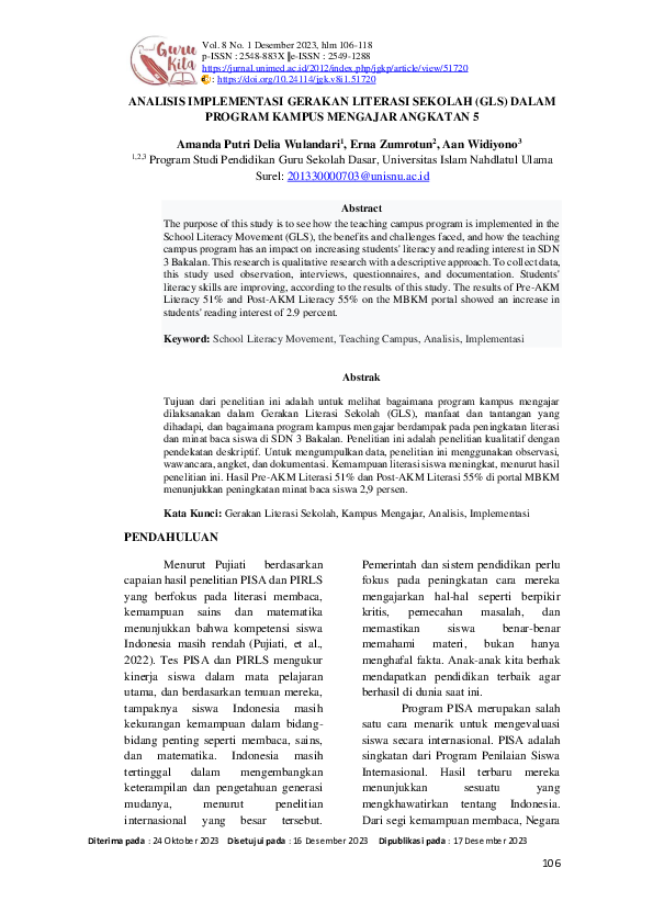 (PDF) Analisis Implementasi Gerakan Literasi Sekolah (GLS) Dalam Program Kampus Mengajar Angkatan 5
