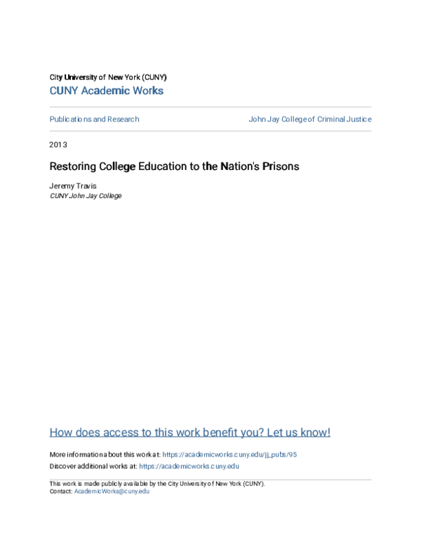 (PDF) Restoring College Education to the Nation's Prisons