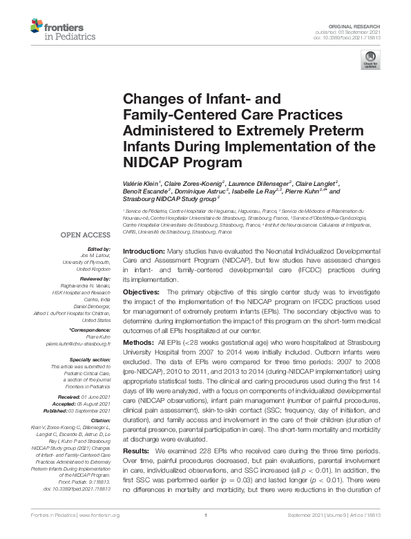 (PDF) Changes of Infant- and Family-Centered Care Practices Administered to Extremely Preterm ...
