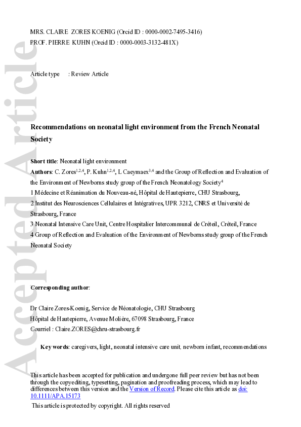 (PDF) Recommendations on neonatal light environment from the French ...