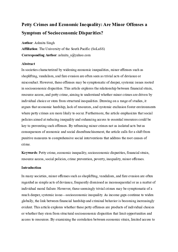 (PDF) Petty Crimes and Economic Inequality