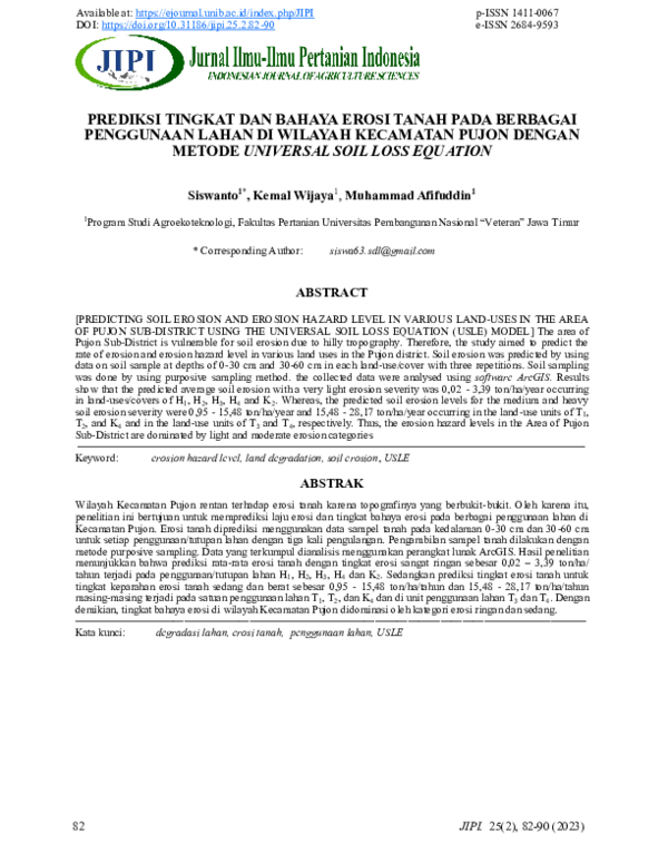 (PDF) Pendugaan Erosi Dan Analisis Tingkat Bahaya Erosi Dengan Metode Universal Soil Loss ...
