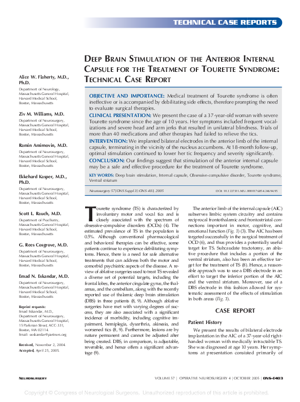 (PDF) Deep Brain Stimulation of the Anterior Internal Capsule for the ...