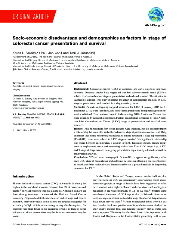 (PDF) Socio-economic disadvantage and demographics as factors in stage ...