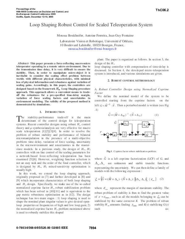 (PDF) Loop Shaping Robust Control for Scaled Teleoperation System
