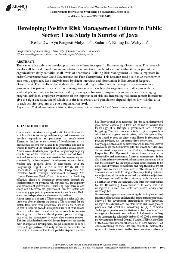 (PDF) Developing Positive Risk Management Culture in Public Sector ...