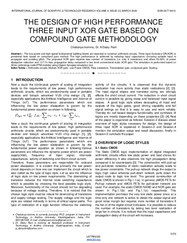 Pdf The Design Of High Performance Three Input Xor Gate Based On