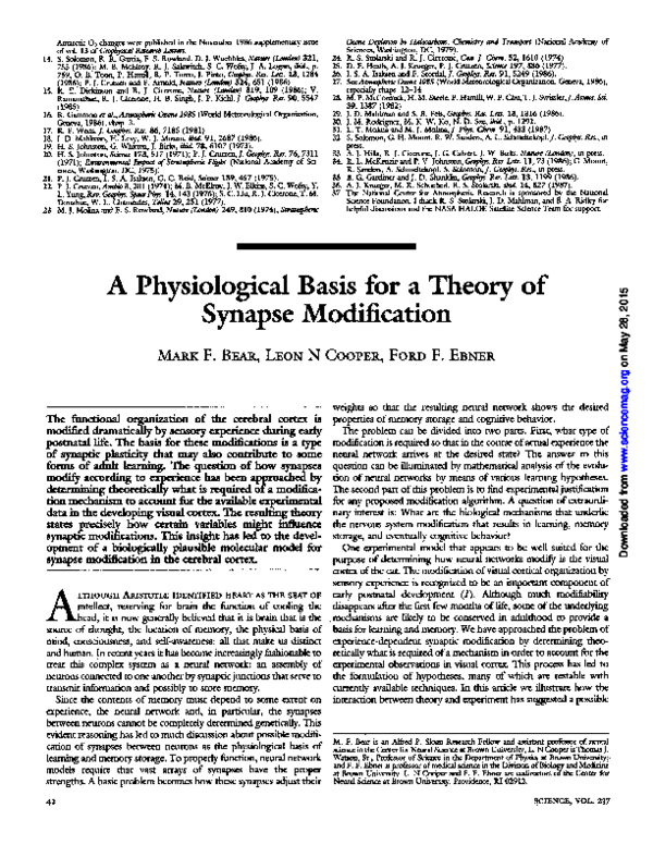 (PDF) A Physiological Basis for a Theory of Synapse Modification