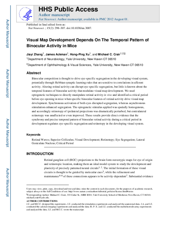 (PDF) Visual map development depends on the temporal pattern of ...