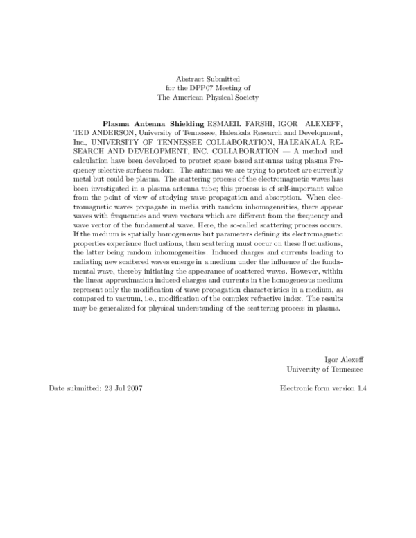 (PDF) Plasma Antenna Shielding