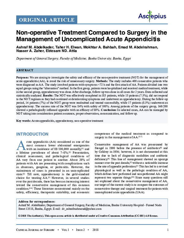 (PDF) Non-operative Treatment Compared to Surgery in the Management of ...