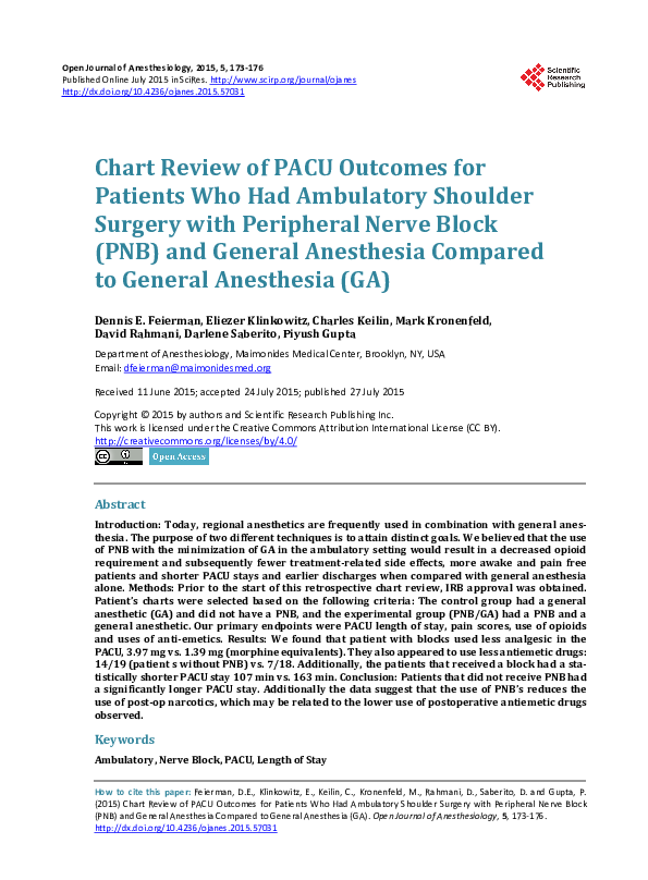 (PDF) Chart Review of PACU Outcomes for Patients Who Had Ambulatory ...