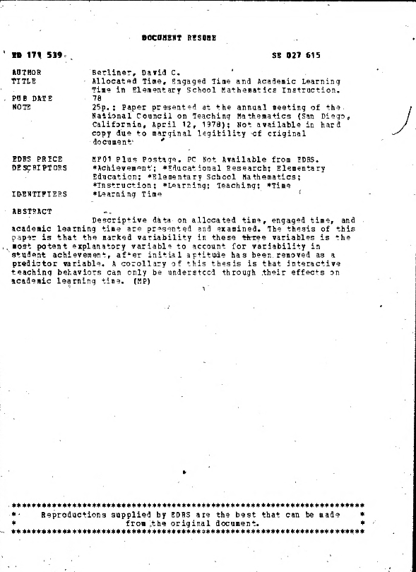 (PDF) Allocated Time, Engaged Time and Academic Learning Time in ...