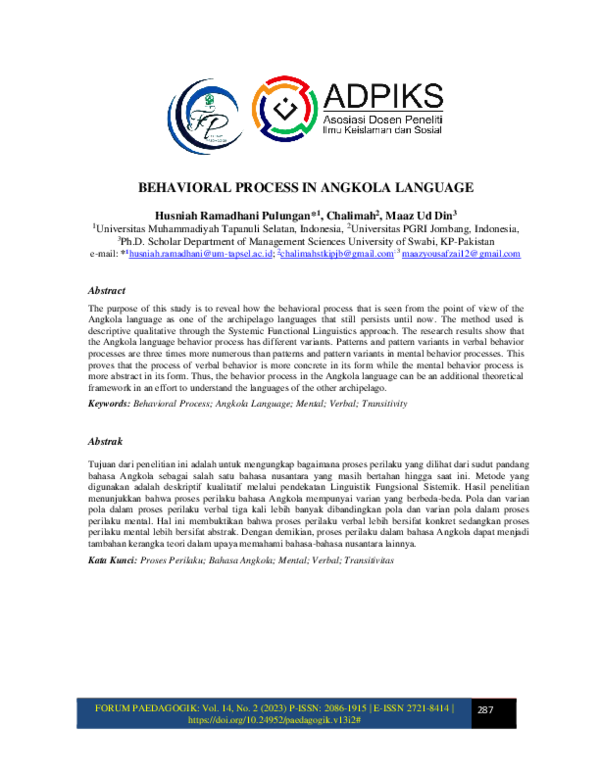 (PDF) Behavioral Process in Angkola Language