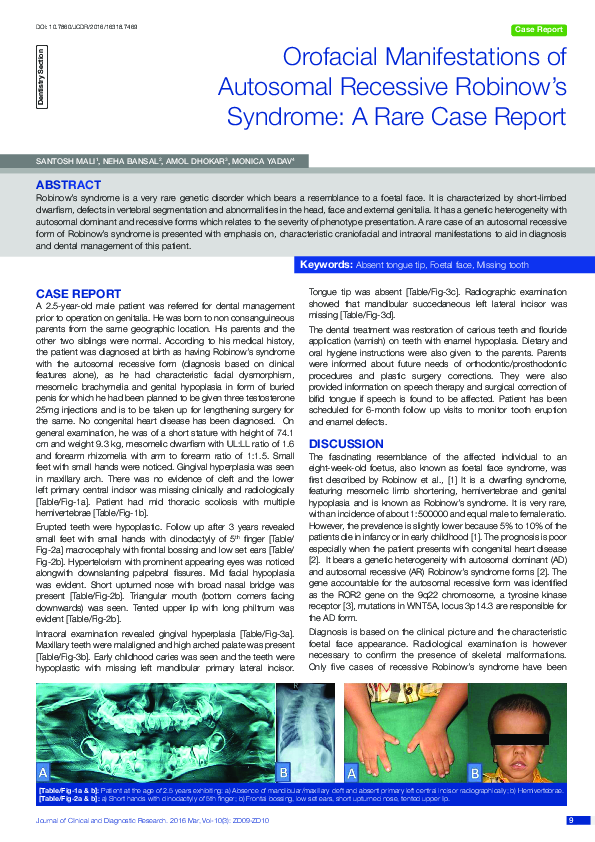 (PDF) Orofacial Manifestations of Autosomal Recessive Robinow's ...