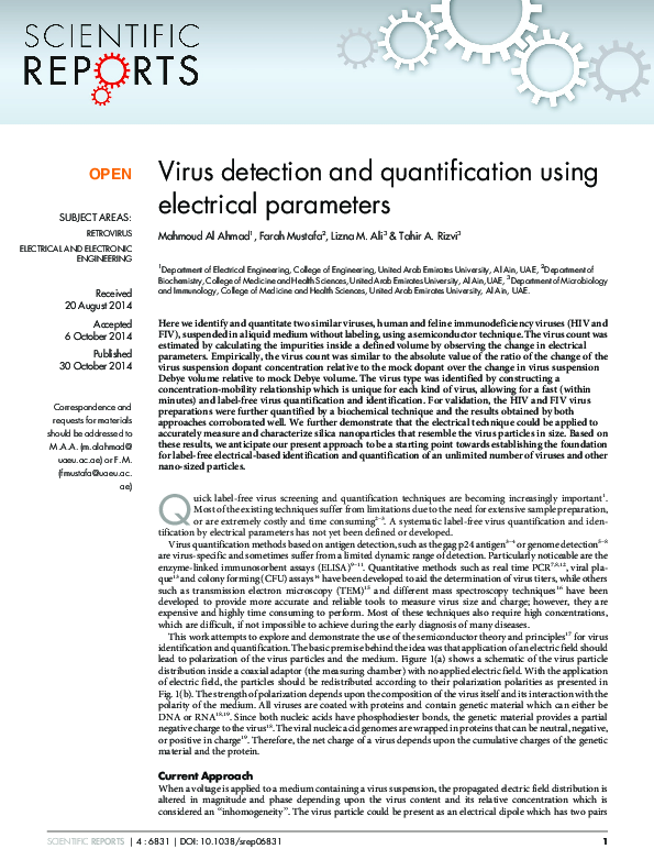 (PDF) Virus detection and quantification using electrical parameters
