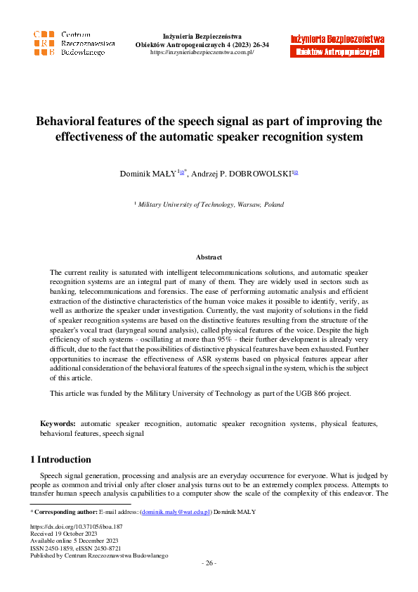 (PDF) Behavioral features of the speech signal as part of improving the effectiveness of the ...