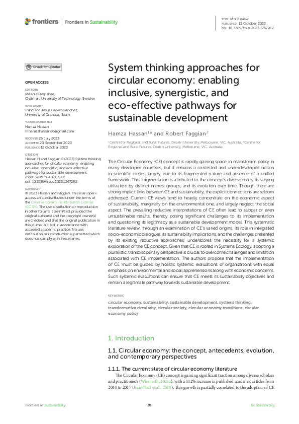 (PDF) System thinking approaches for circular economy: enabling inclusive, synergistic, and eco ...