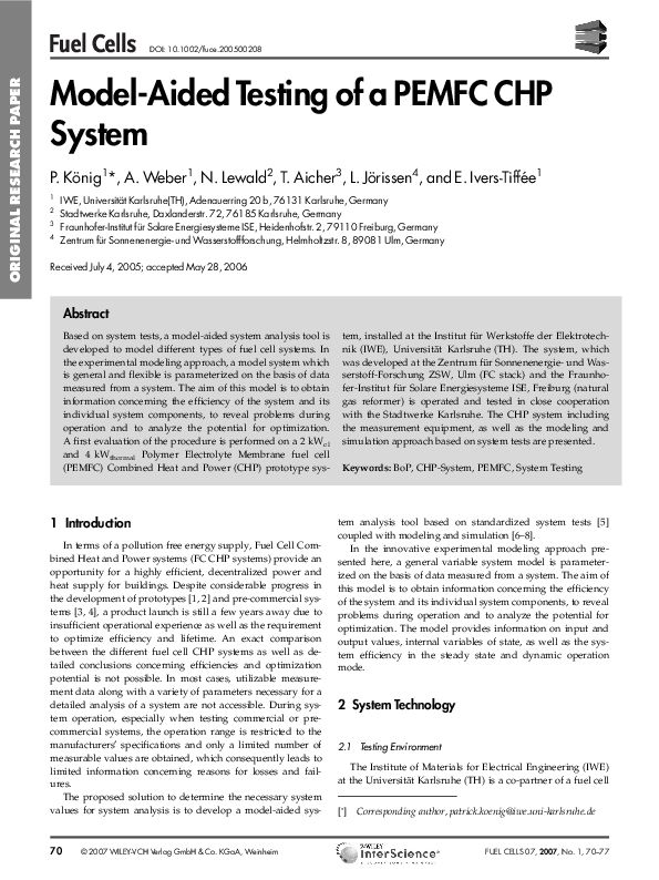 (PDF) Model‐Aided Testing of a PEMFC CHP System