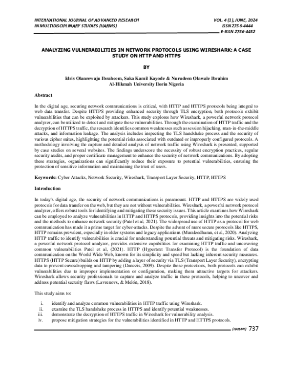 Pdf Analyzing Vulnerabilities In Network Protocols Using Wireshark
