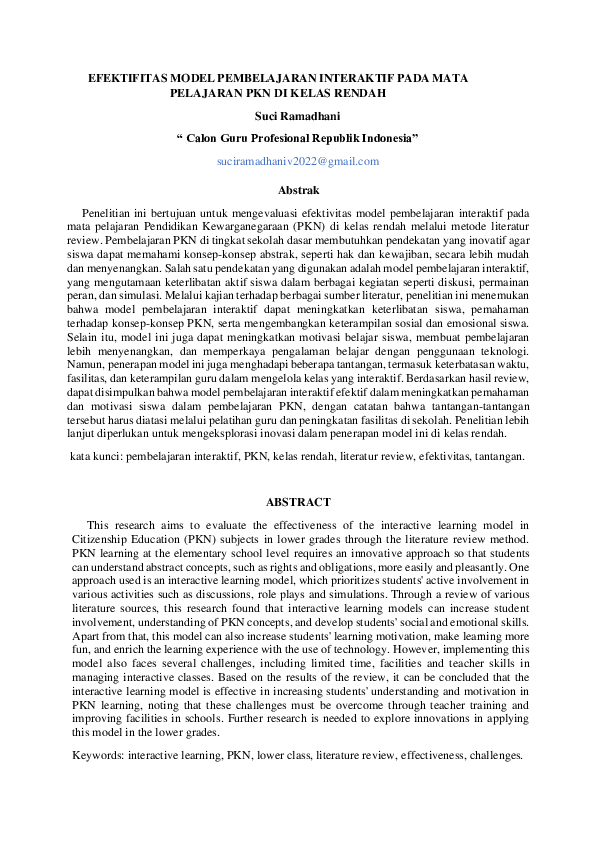 (PDF) EFEKTIFITAS MODEL PEMBELAJARAN INTERAKTIF PADA MATA PELAJARAN PKN ...