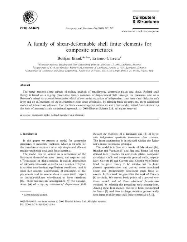 (PDF) A family of shear-deformable shell finite elements for composite ...
