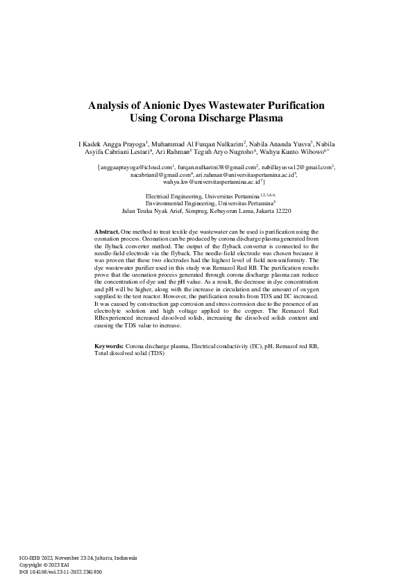 (PDF) Analysis of Anionic Dyes Wastewater Purification Using Corona ...