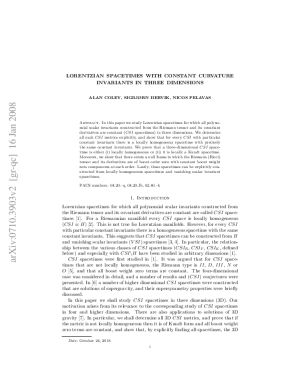 (PDF) Lorentzian spacetimes with constant curvature invariants in four dimensions | Sigbjorn ...
