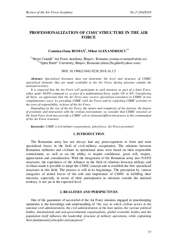 (PDF) Professionalization of Cimic Structure in the Air Force
