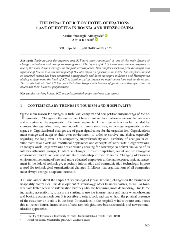(PDF) The Impact of Ict on Hotel Operations: Case of Hotels in Bosnia ...