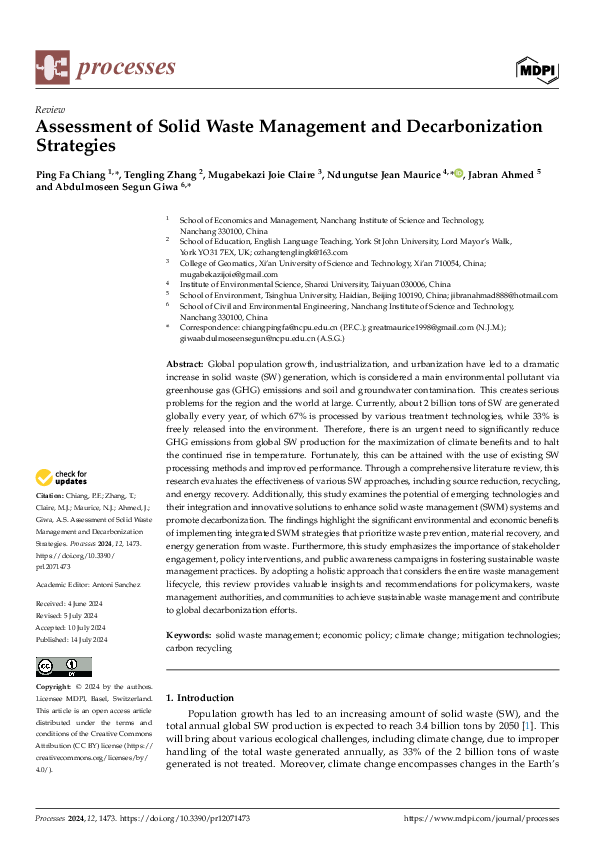 (PDF) Assessment of Solid Waste Management and Decarbonization Strategies