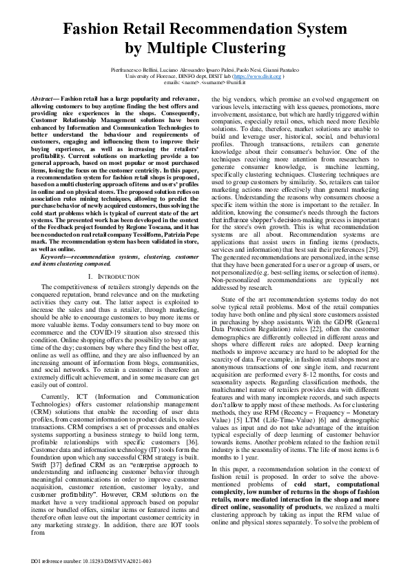 (PDF) Fashion Retail Recommendation System by Multiple Clustering