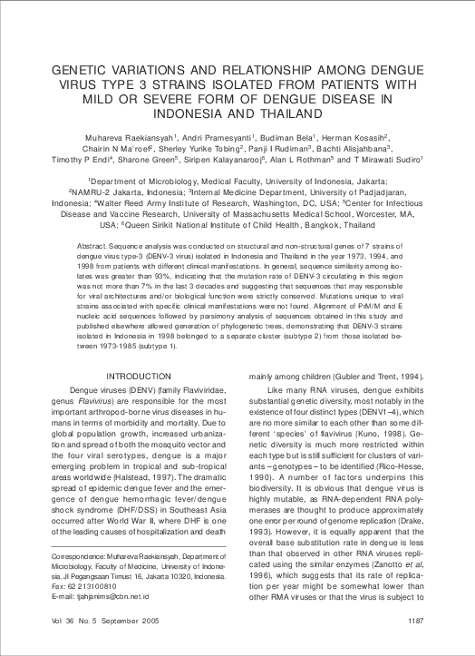 (PDF) Genetic variations and relationship among dengue virus type 3 ...
