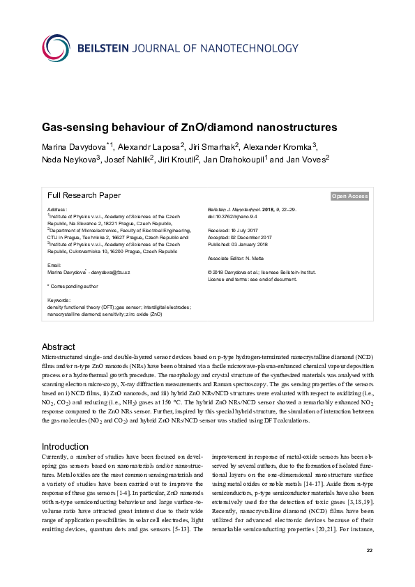 (PDF) Gas-sensing behaviour of ZnO/diamond nanostructures