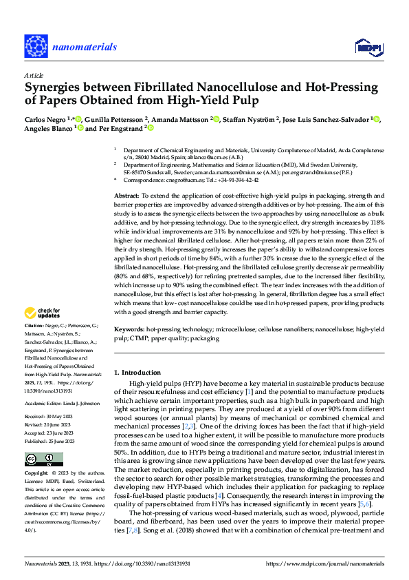 (PDF) Synergies between Fibrillated Nanocellulose and Hot-Pressing of ...