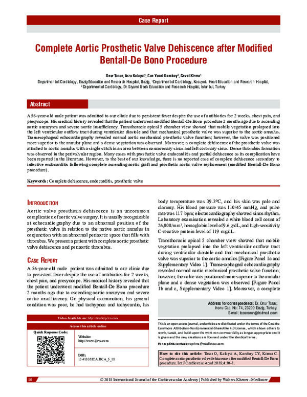 (PDF) Complete aortic prosthetic valve dehiscence after modified ...