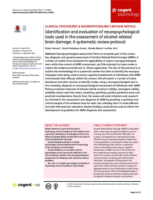 (PDF) Identification and evaluation of neuropsychological tools used in ...