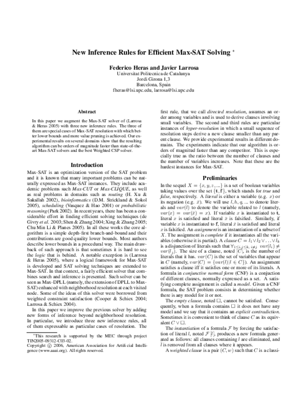 (PDF) New inference rules for efficient Max-SAT solving