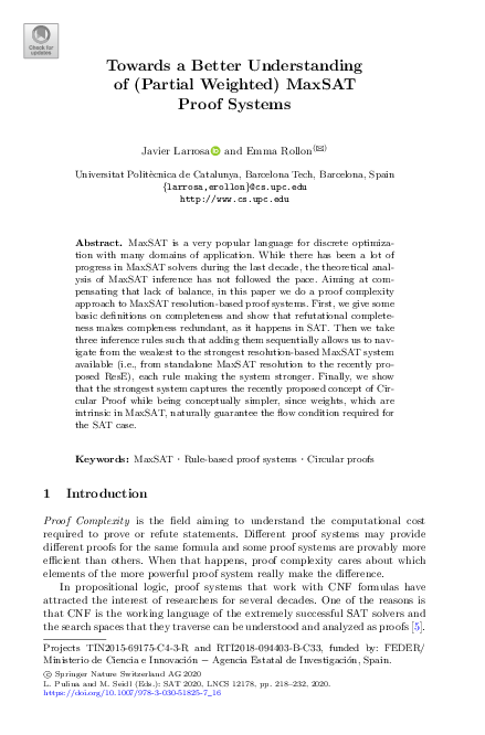 (PDF) Towards a Better Understanding of (Partial Weighted) MaxSAT Proof Systems | Javier Larrosa ...