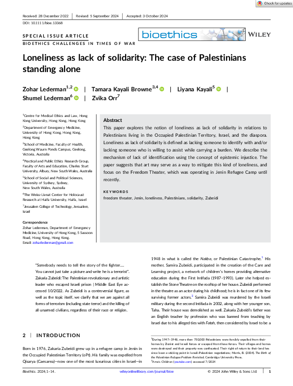 (PDF) Loneliness as lack of solidarity: The case of Palestinians ...