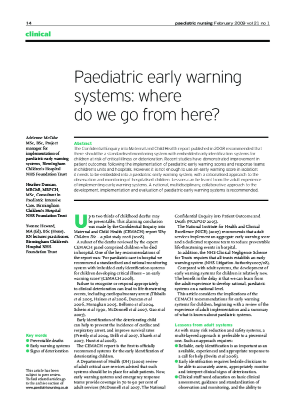 (PDF) Paediatric early warning systems: where do we go from here?