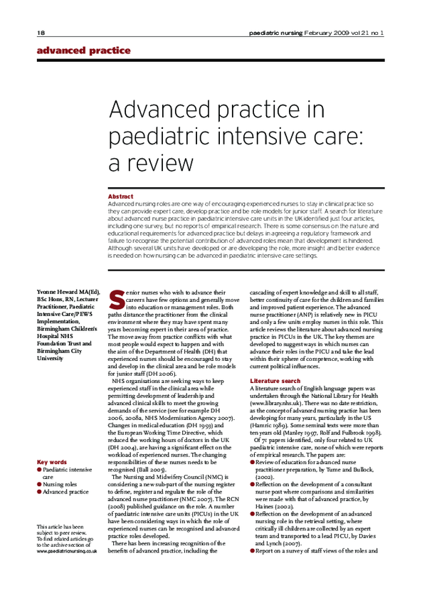 (PDF) Advanced practice in paediatric intensive care: a review